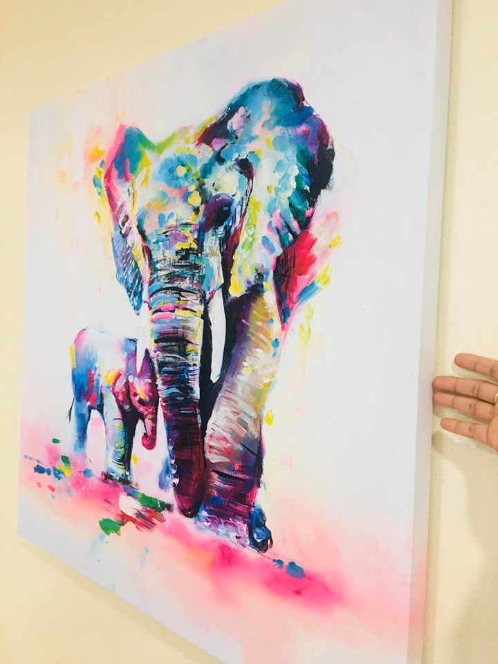 Colorful Elephant Painting On Canvas